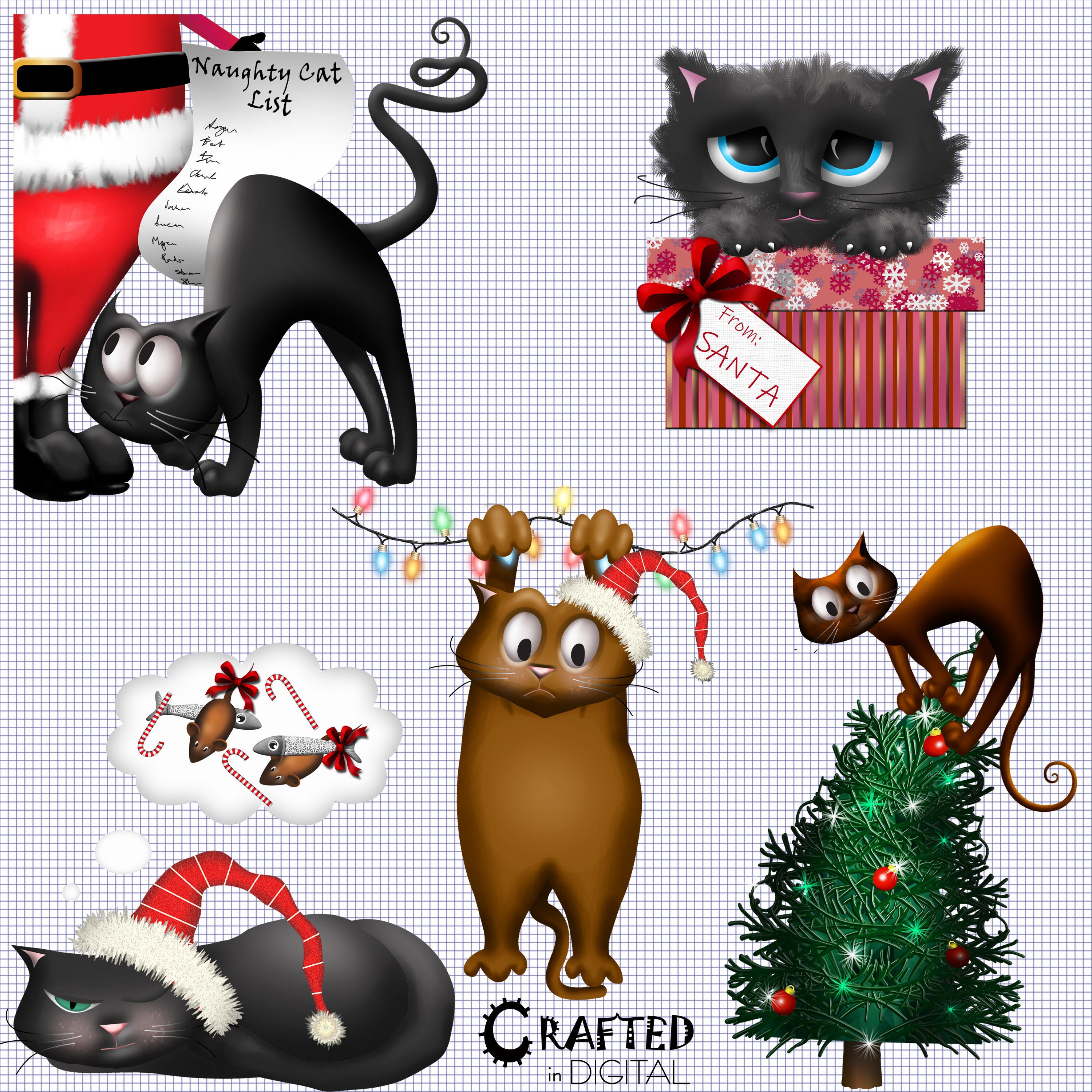 Christmas Cats and Kittens Clipart Collection - Etsy
