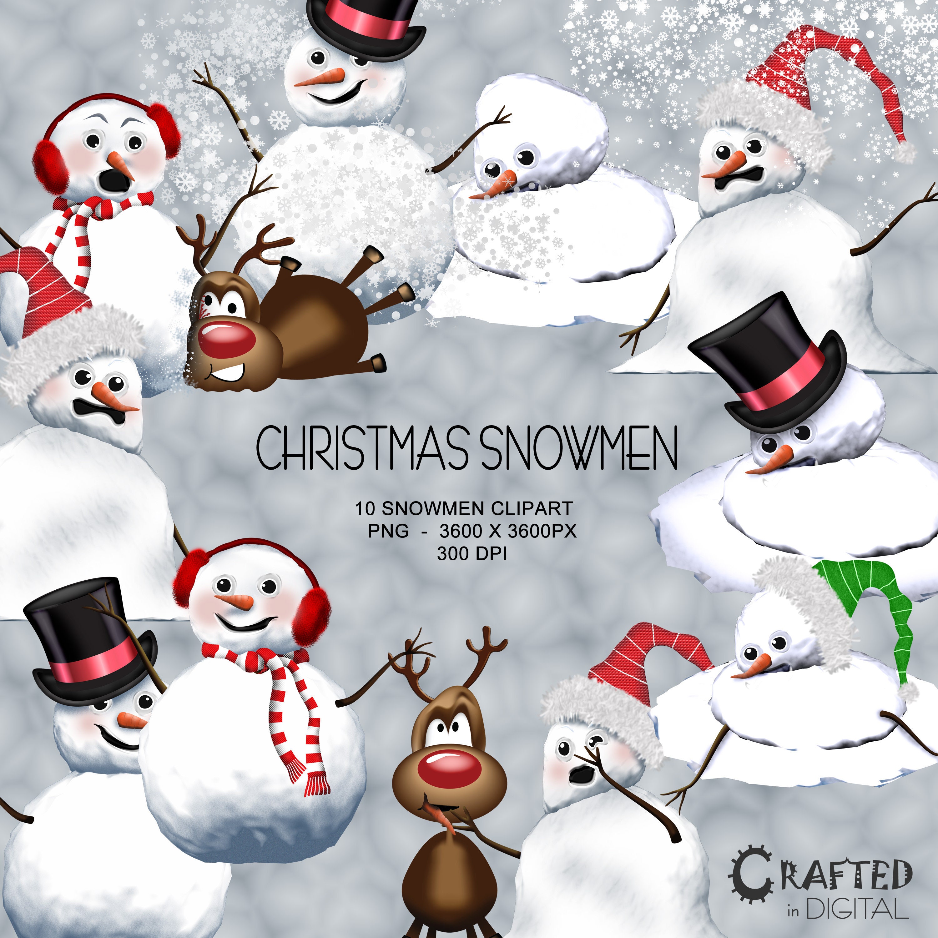 9 Christmas Snowmen Cute Snowman Melting Snowman | Etsy