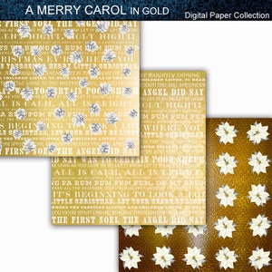 Christmas Carols in Gold - Digital Paper Collection 12x12 - Etsy