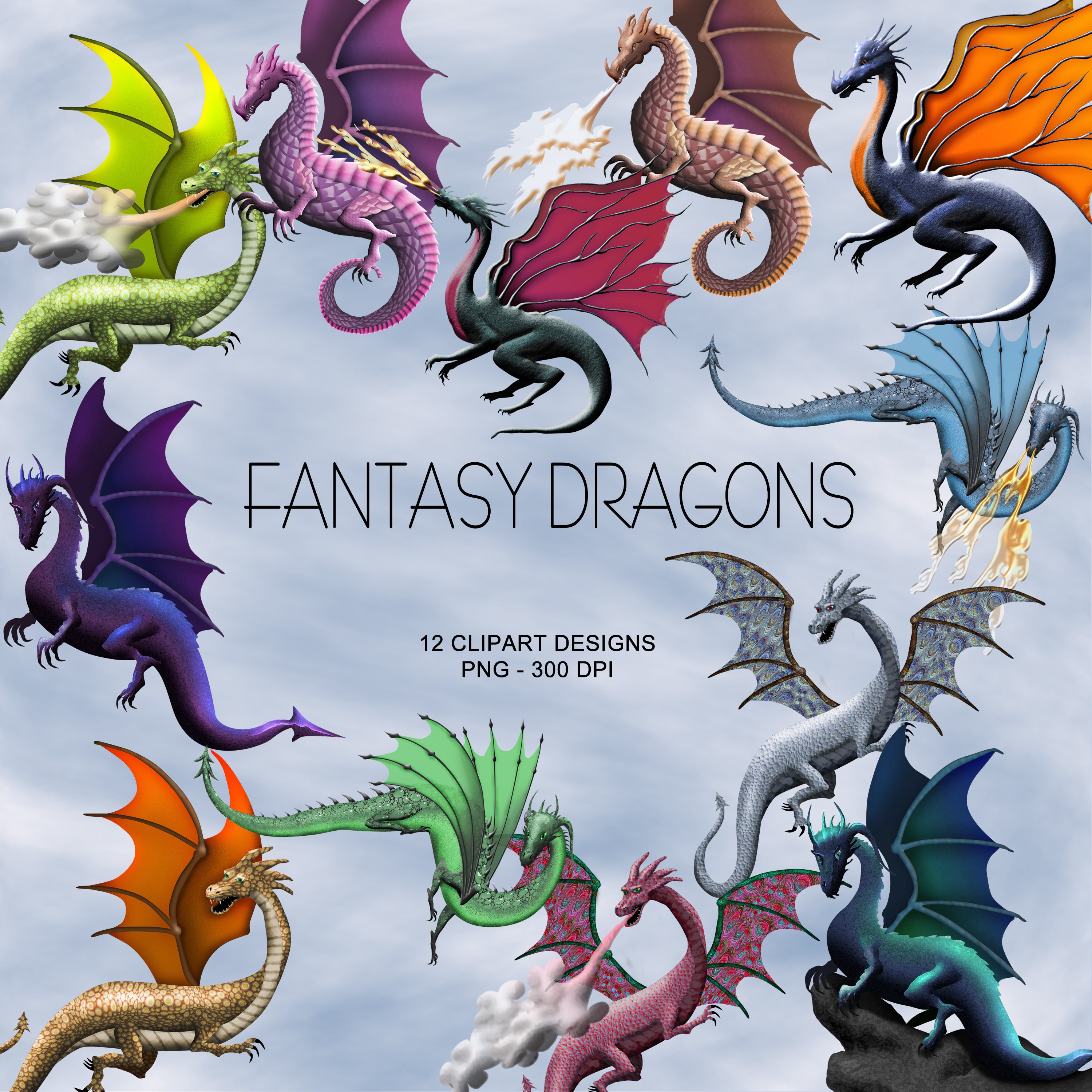 Fantasy Dragons Clipart Collection | Etsy