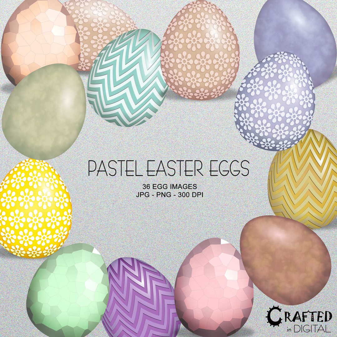 Pastel Easter Egg Clipart: 36 Geometric PNG Designs (digital Download ...