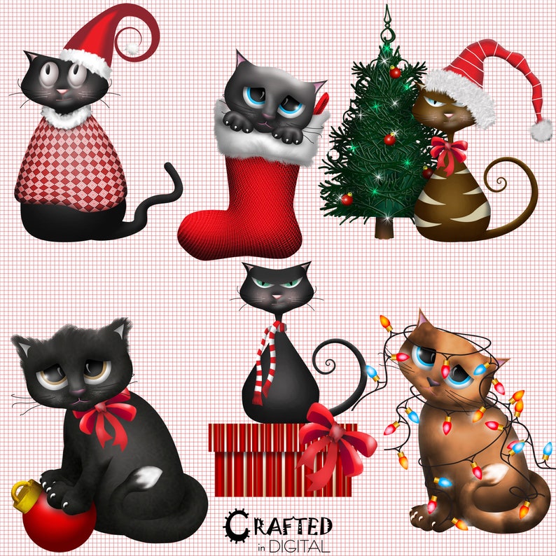 Christmas Cats and Kittens Clipart Collection - Etsy