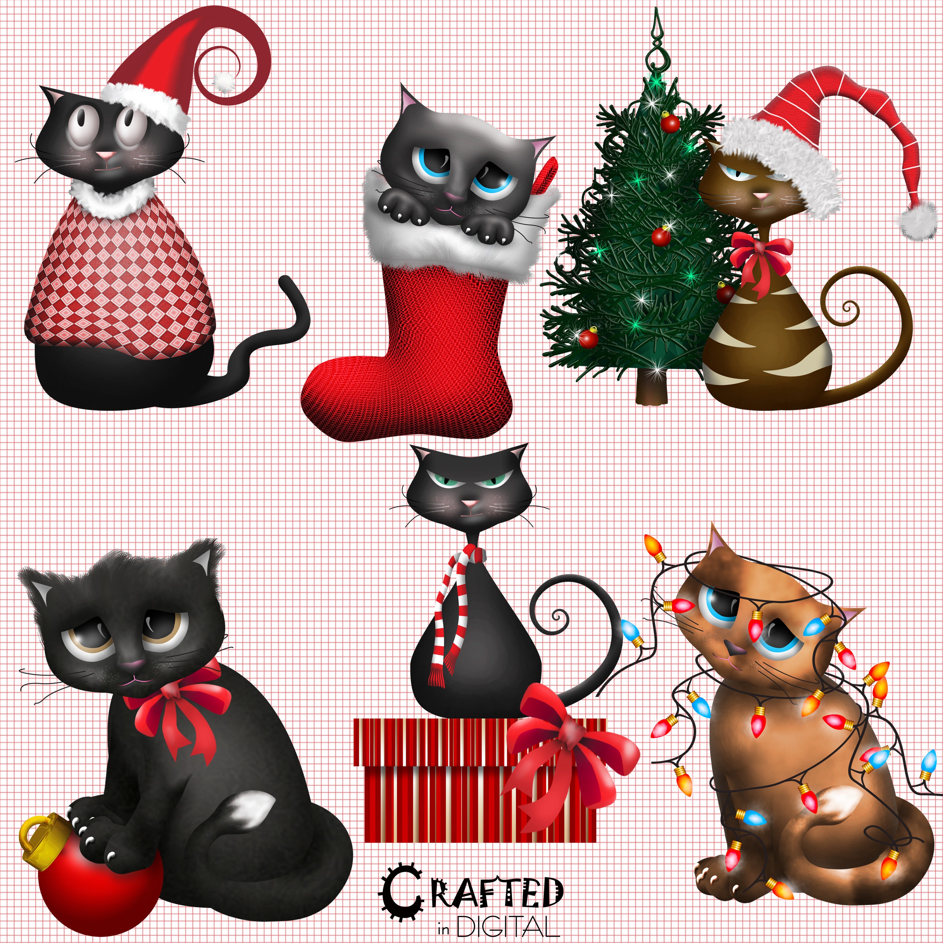 Christmas Cats and Kittens Clipart Collection - Etsy