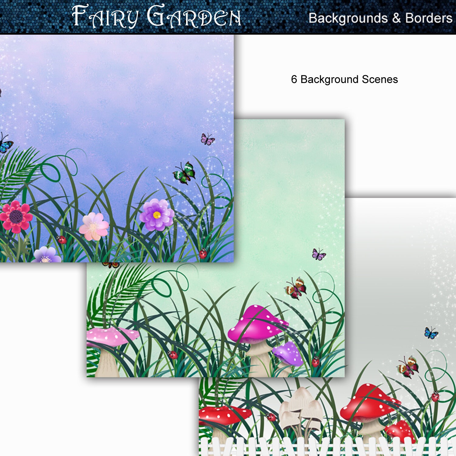 Fairy Garden Backgrounds Borders and Transparent frames. 12 x | Etsy