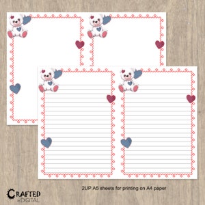 Valentine Bear Printable Stationery Set - Digital Letter Paper ...