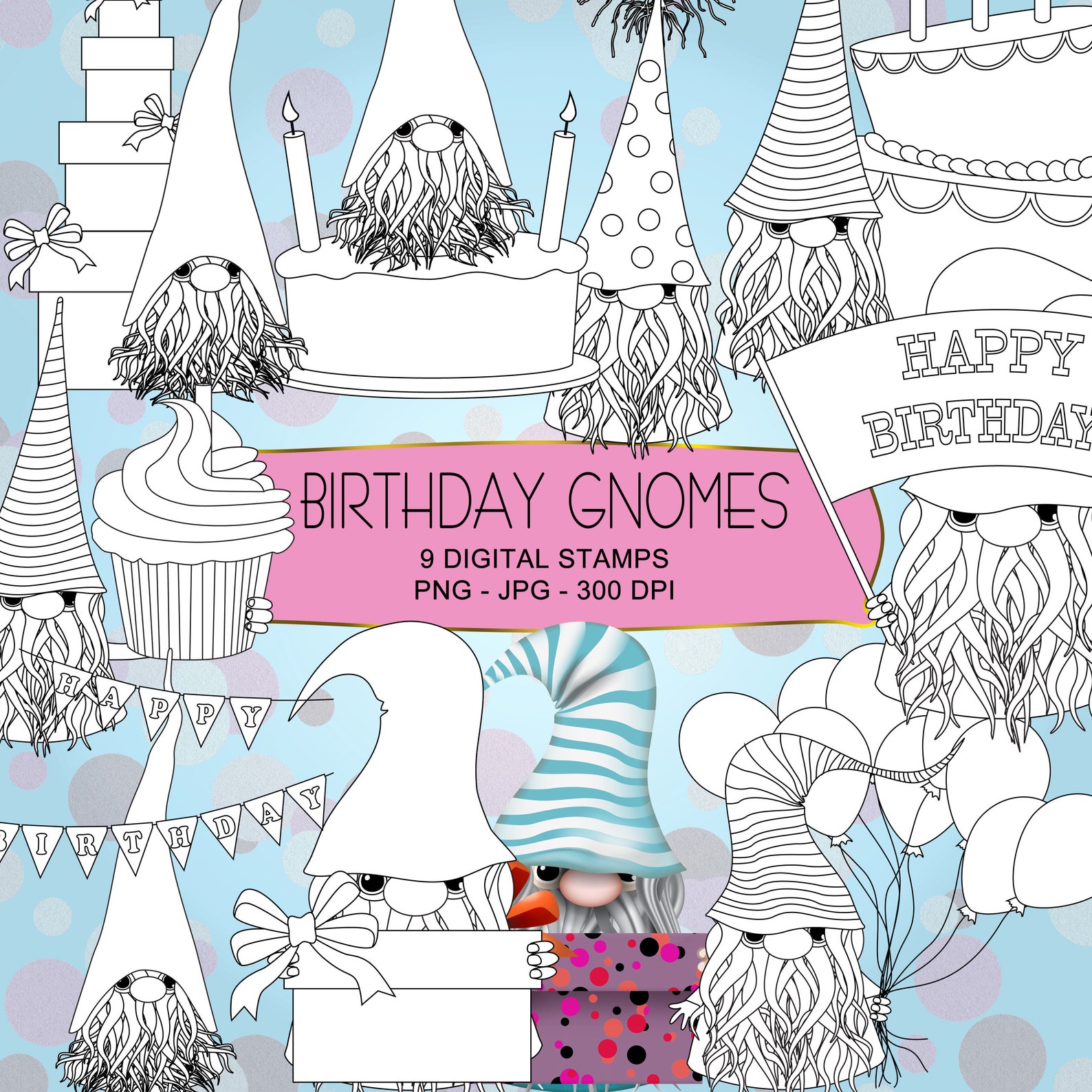 Birthday Gnomes Digital Stamps - Gnomes Digistamp Collection - Etsy