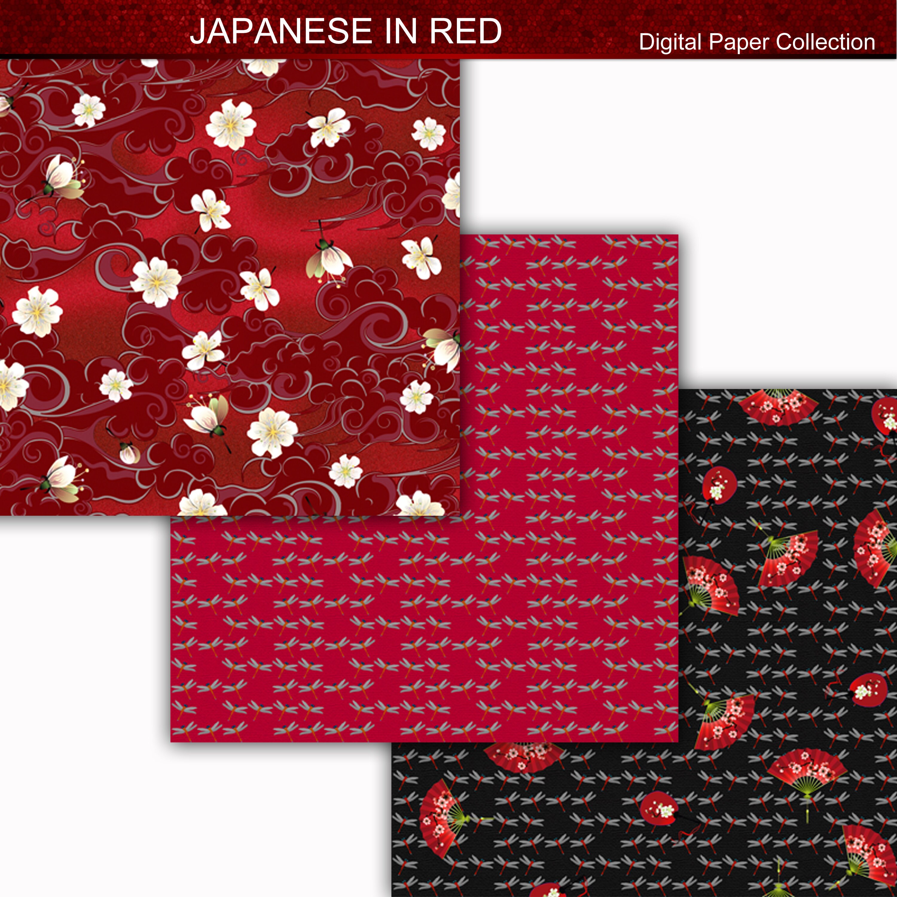 Japanese in Red SEAMLESS Digital Paper Collection 12x12 - Etsy