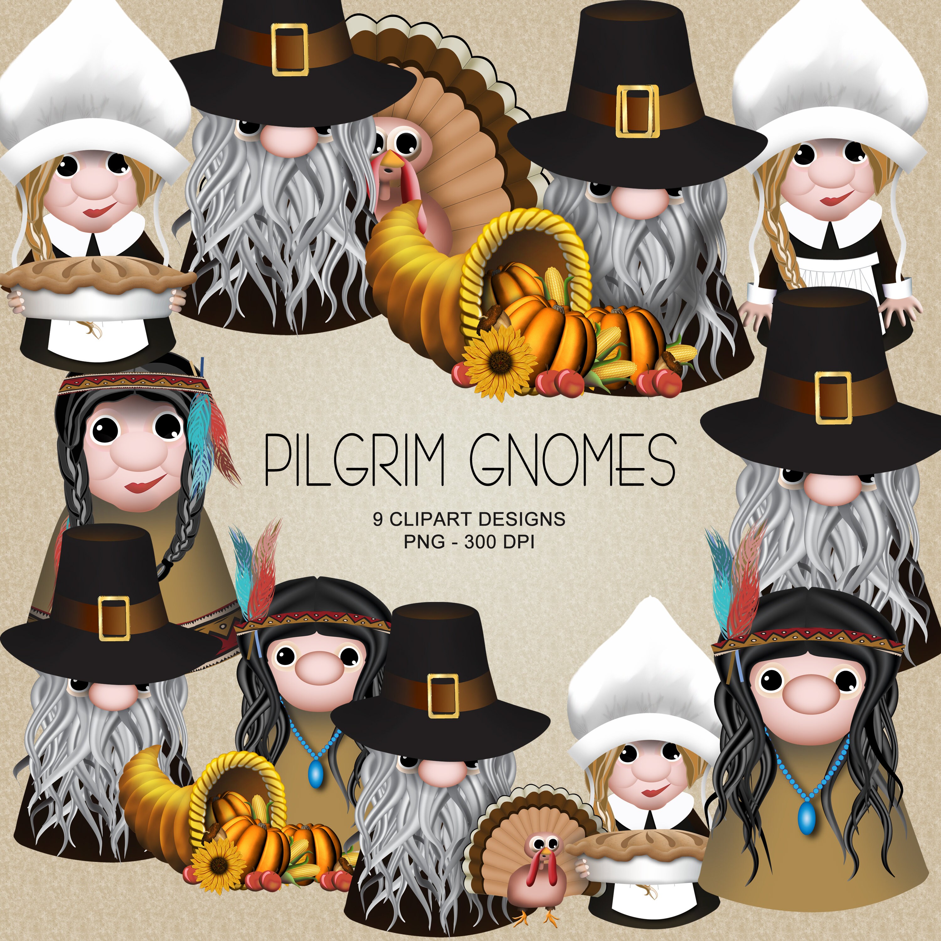 Pilgrim Gnomes Thanksgiving Gnomes Fall Clipart Collection | Etsy