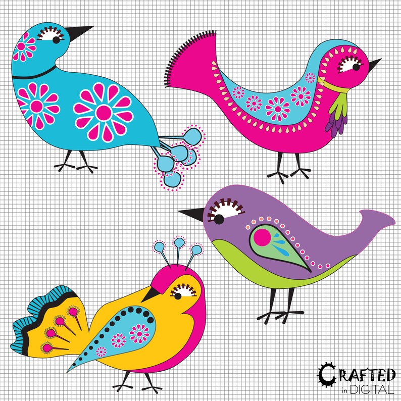Bright Fancy Birds Clipart Collection - Etsy
