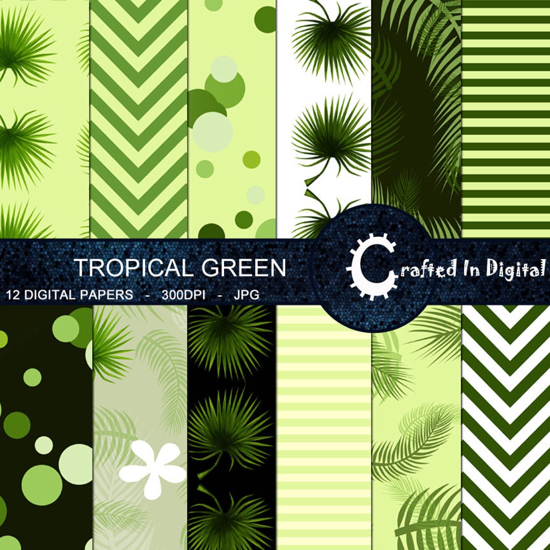 Tropical Green - Digital Paper Collection 12x12 - Etsy