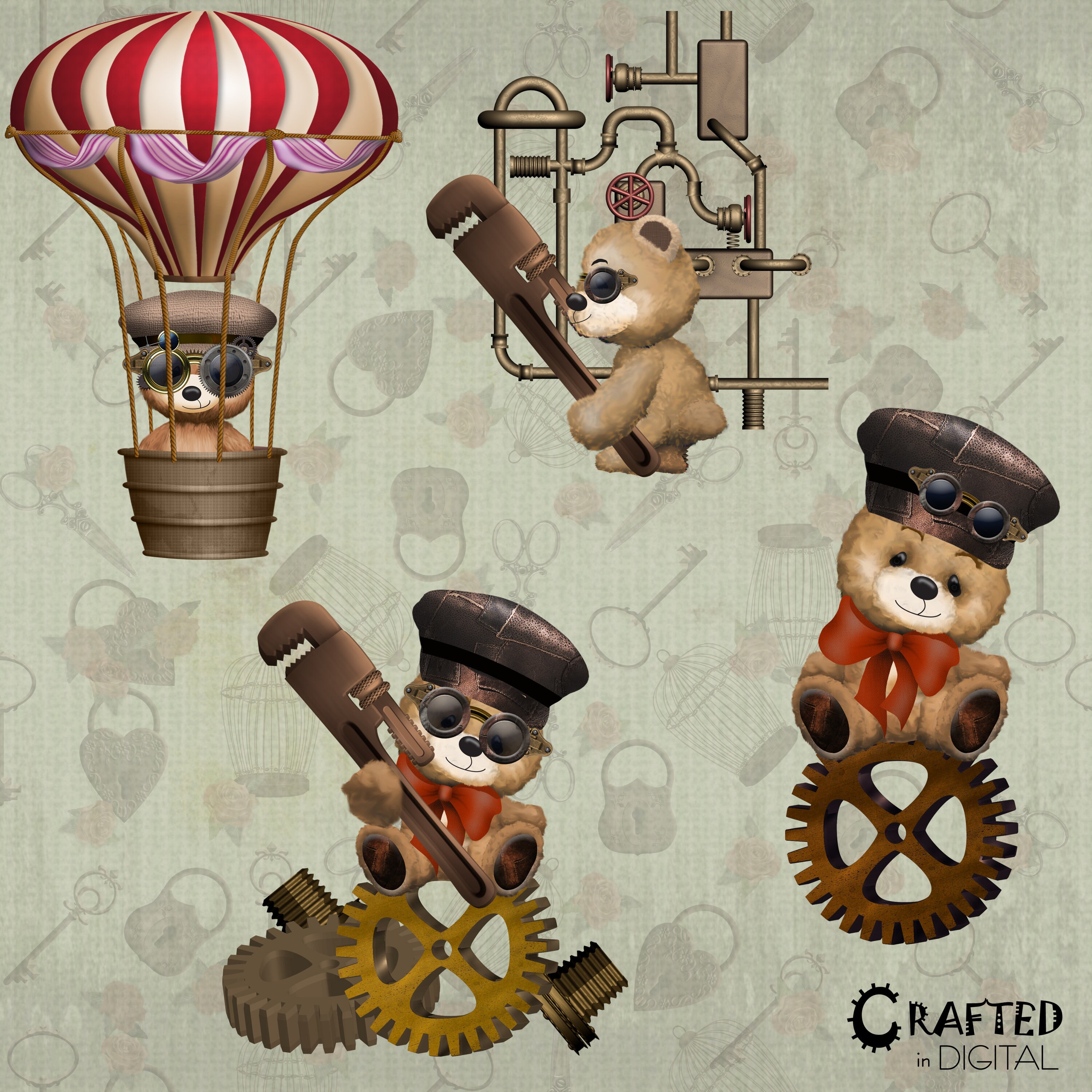 Steampunk Bears Clipart Collection - Etsy UK