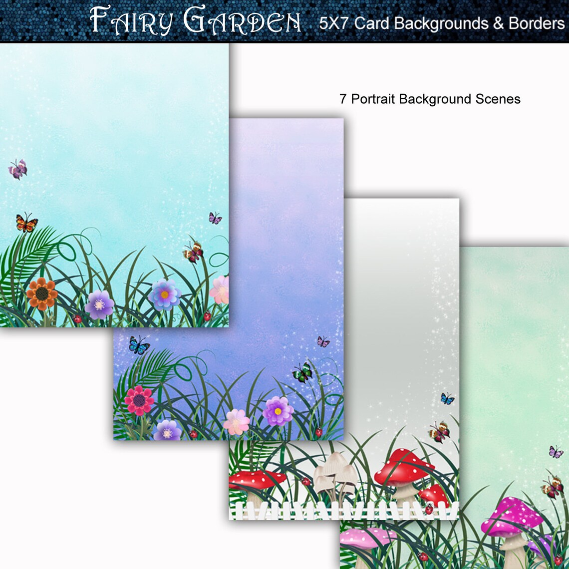 5x7 Fairy Garden Card Backgrounds Borders and Transparent - Etsy