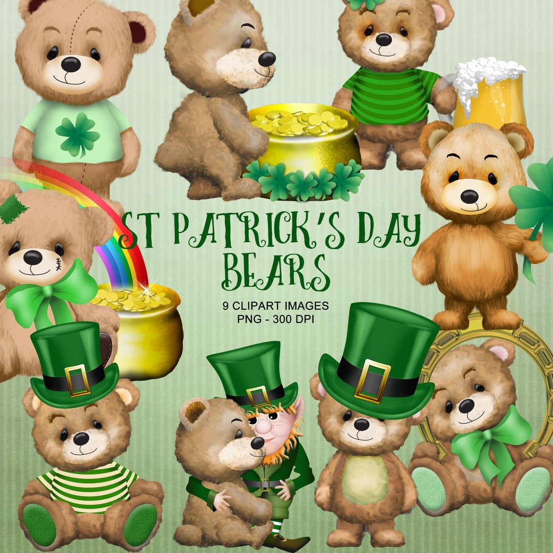 St Patrick's Day Bears- Clipart Collection - Etsy