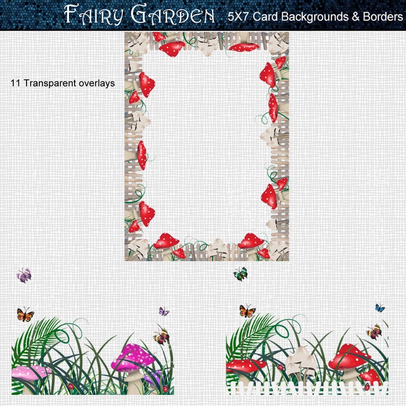 5x7 Fairy Garden Card Backgrounds Borders and Transparent | Etsy