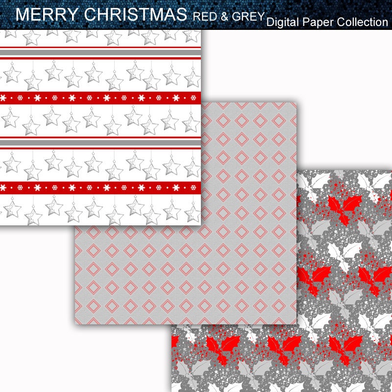 Merry Christmas in Red and Grey - Digital Paper Collection 12x12 - Etsy