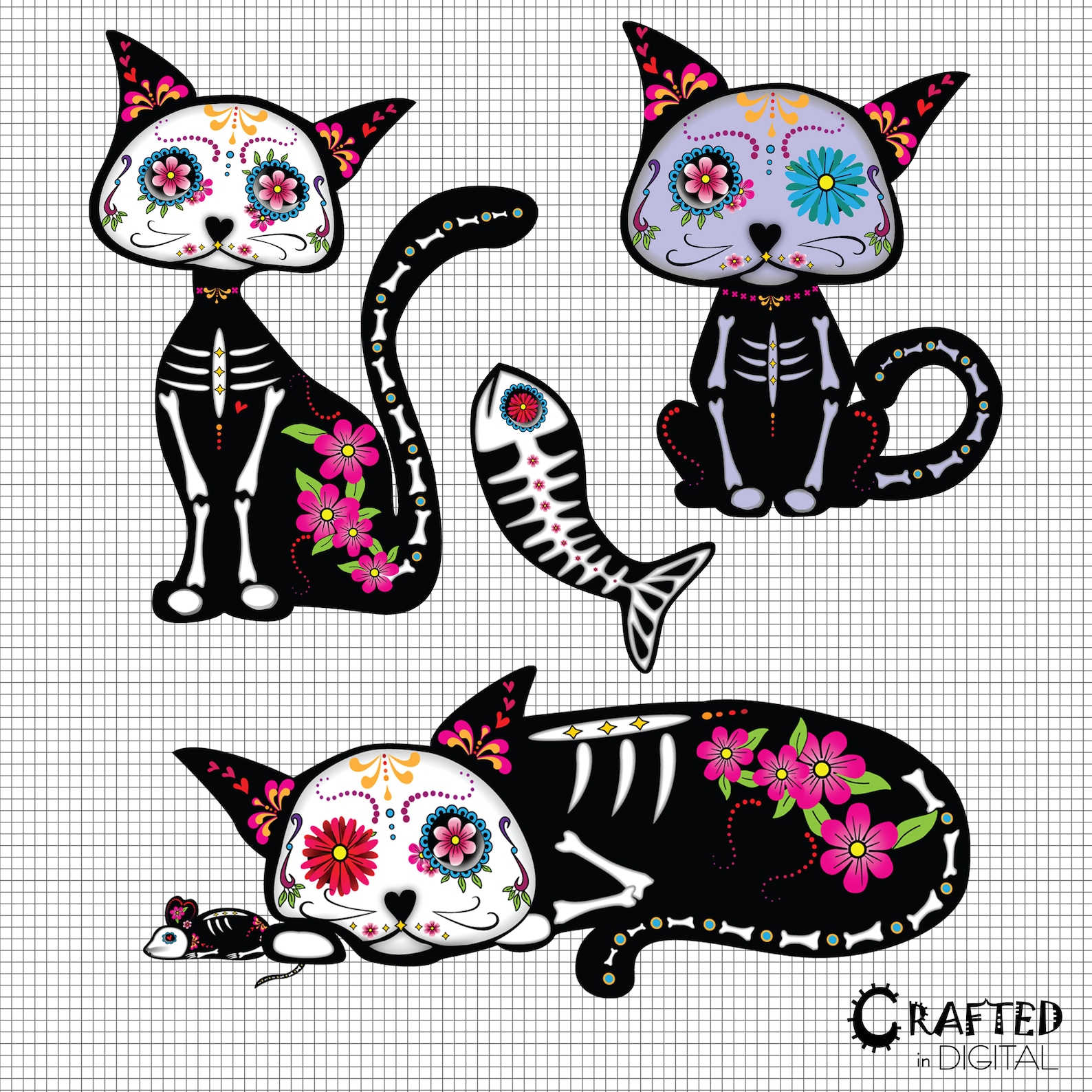 Day of the Dead Cats & Co. Clipart Collection - Etsy Australia