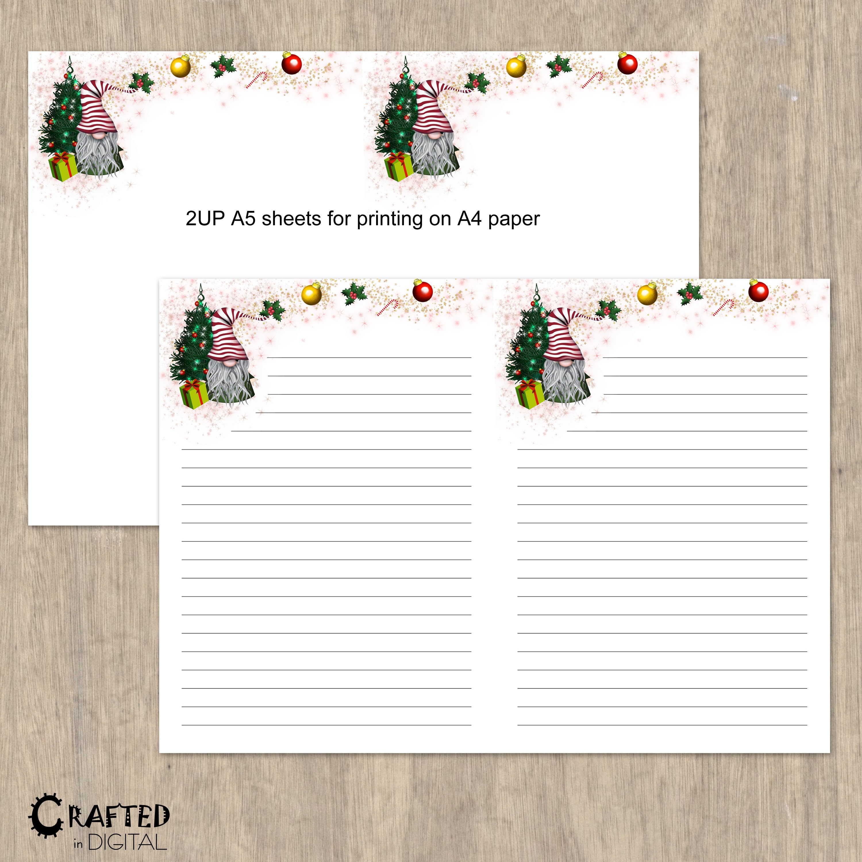 Christmas Gnome Printable Stationery Set Digital Letter | Etsy