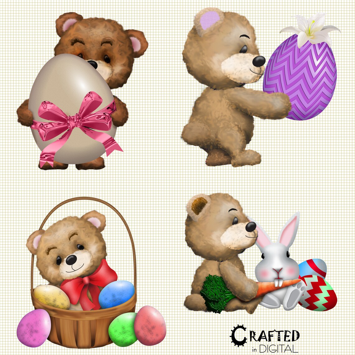 Easter Bears Clipart Collection | Etsy