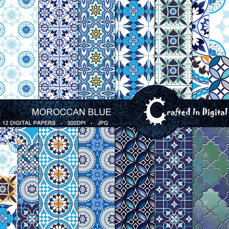 Moroccan Blue Moroccan Tile Themed Digital Paper Collection - Etsy