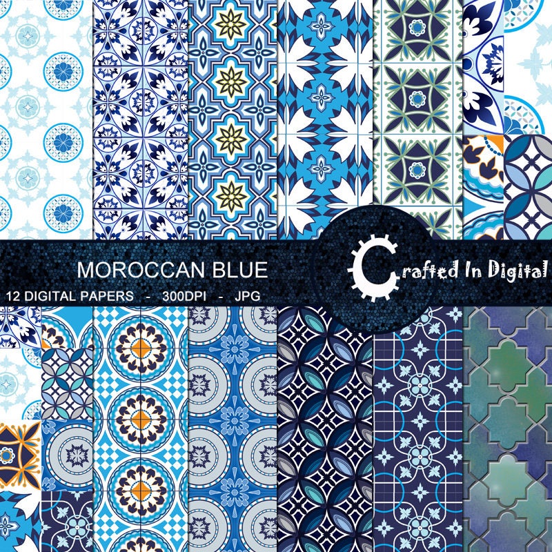 Moroccan Blue Moroccan Tile Themed Digital Paper Collection - Etsy