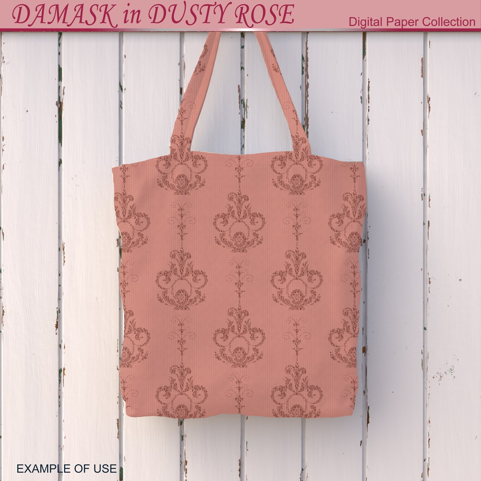 Dusty Rose Damask Digital Paper: Seamless Baroque Patterns (12x12 ...