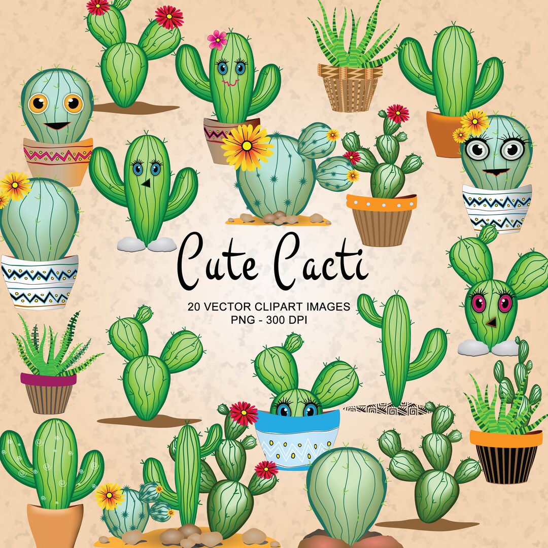 Cute Simple Cactus Clipart - Vector Clipart - Etsy