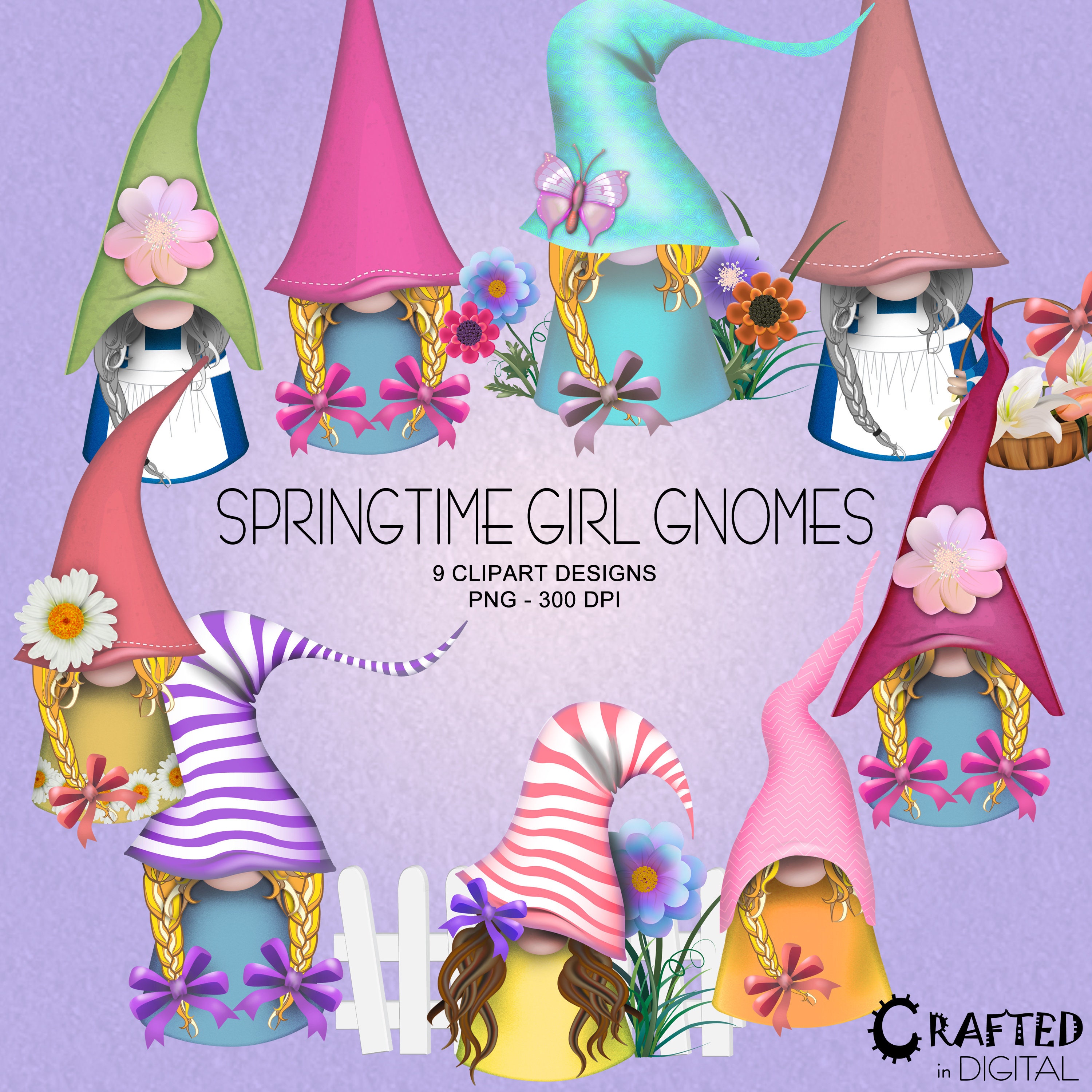 9 Springtime Girl Gnomes - Clipart Collection - Etsy Australia