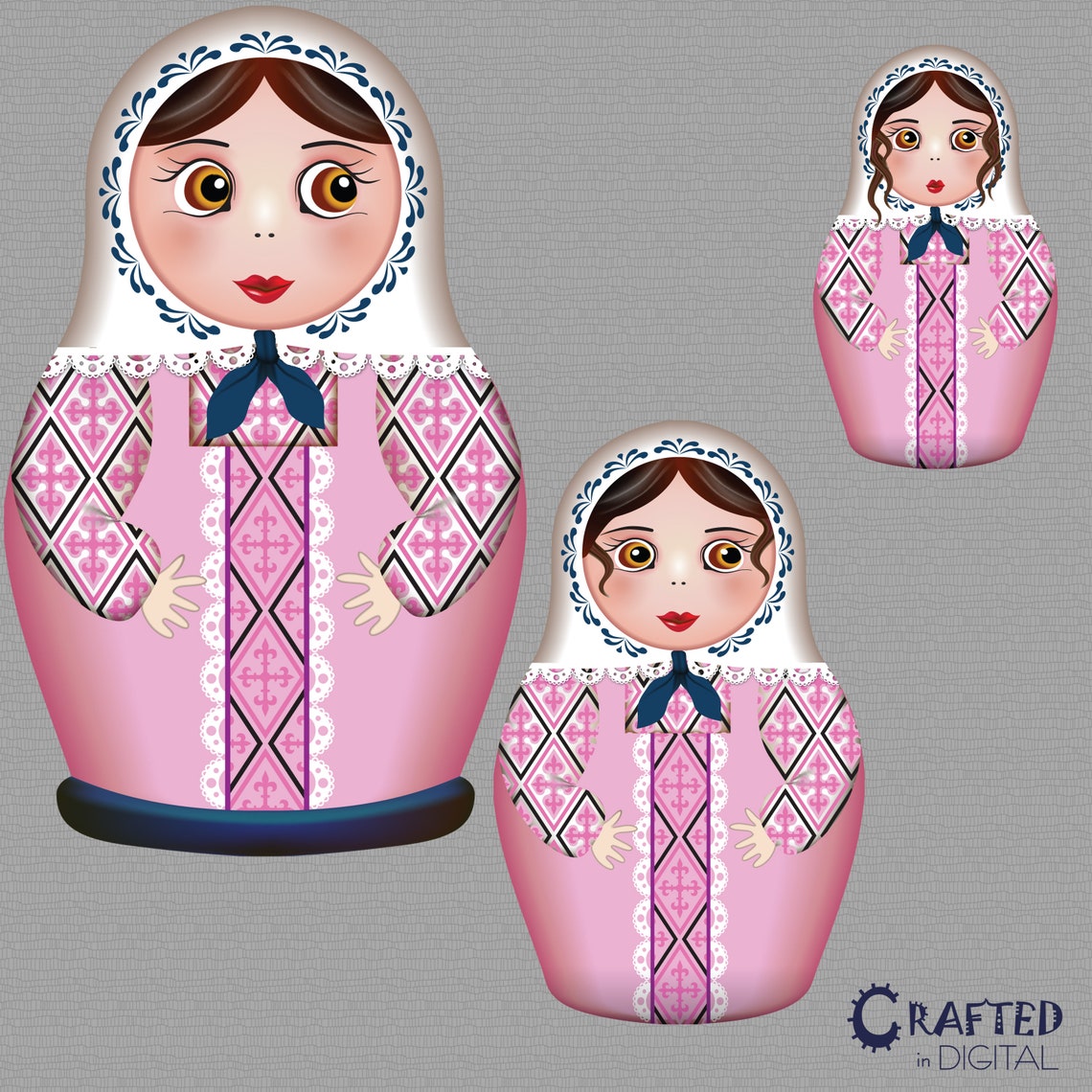 Matryoshka Dolls in Pink Russian Babushka Dolls Vector | Etsy