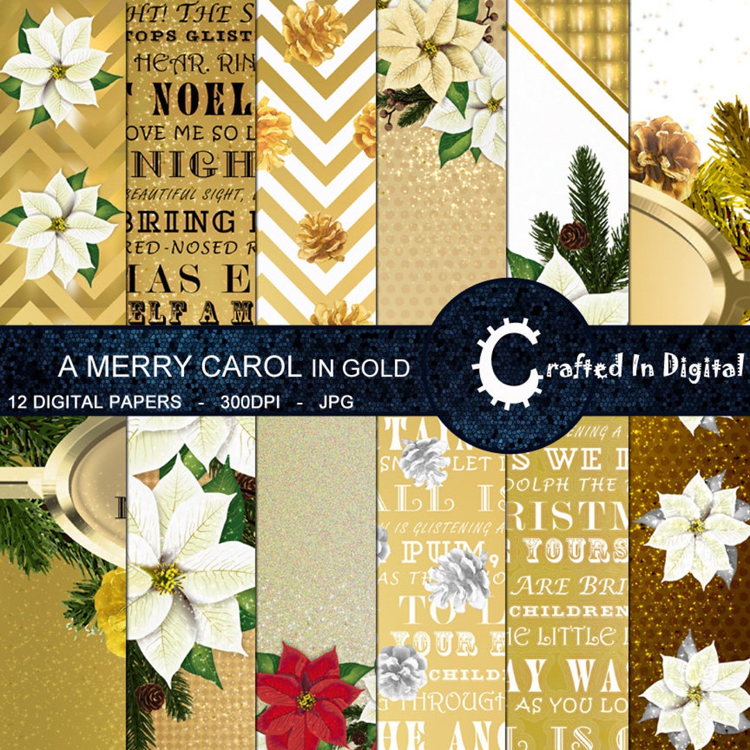 Christmas Carols in Gold - Digital Paper Collection 12x12 - Etsy