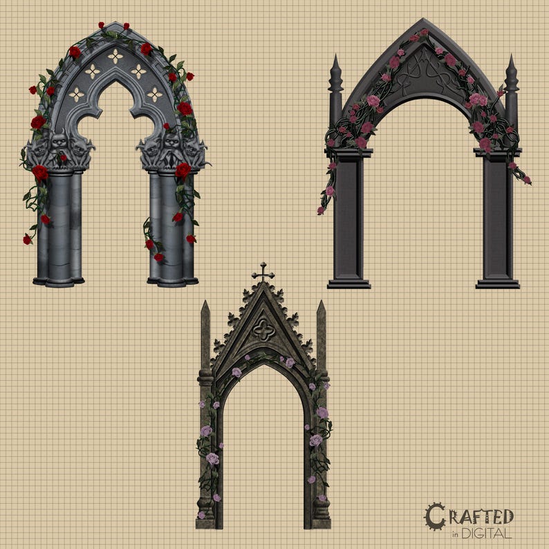 Dark Roses - Gothic Windows and Archways Clipart - Etsy