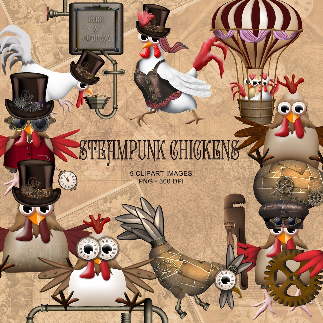 Steampunk Chickens Clipart Collection - Etsy