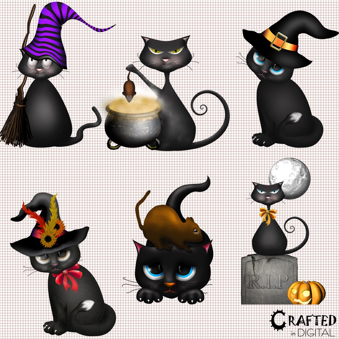 Halloween Cats and Kittens Clipart Collection - Etsy
