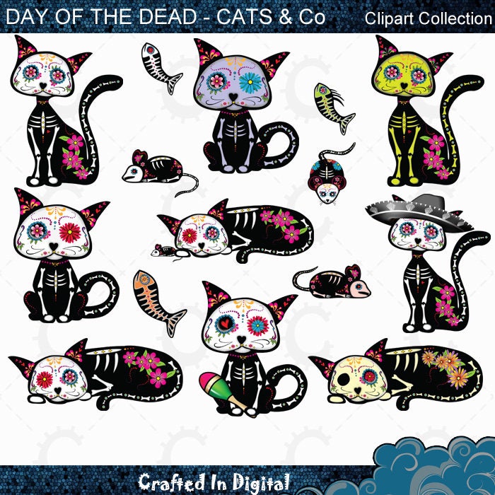 Day Of The Dead Cats & Co. Clipart Collection | Etsy