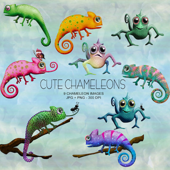 Cute Chameleons Clipart Collection | Etsy Canada