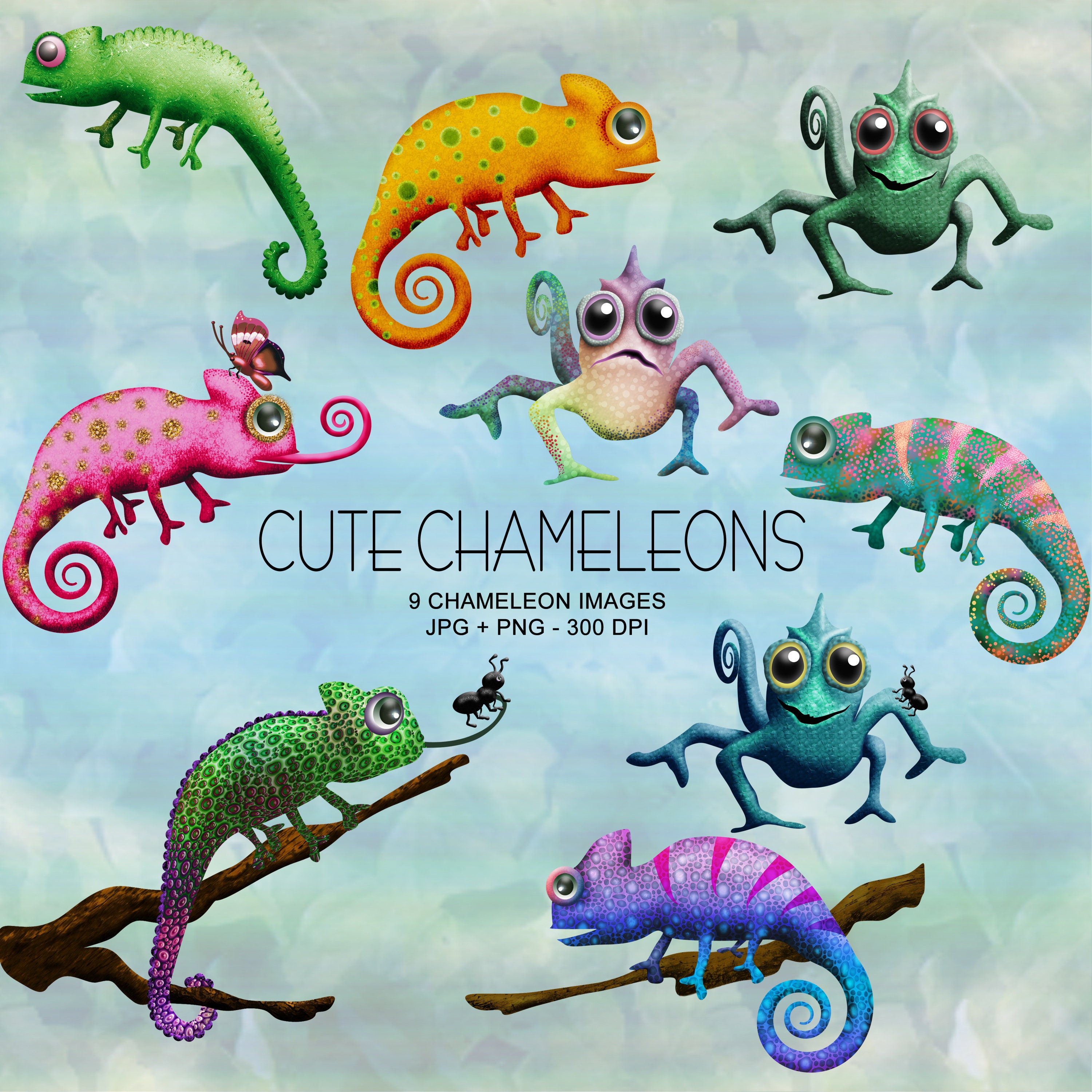 Cute Chameleons Clipart Collection - Etsy Canada