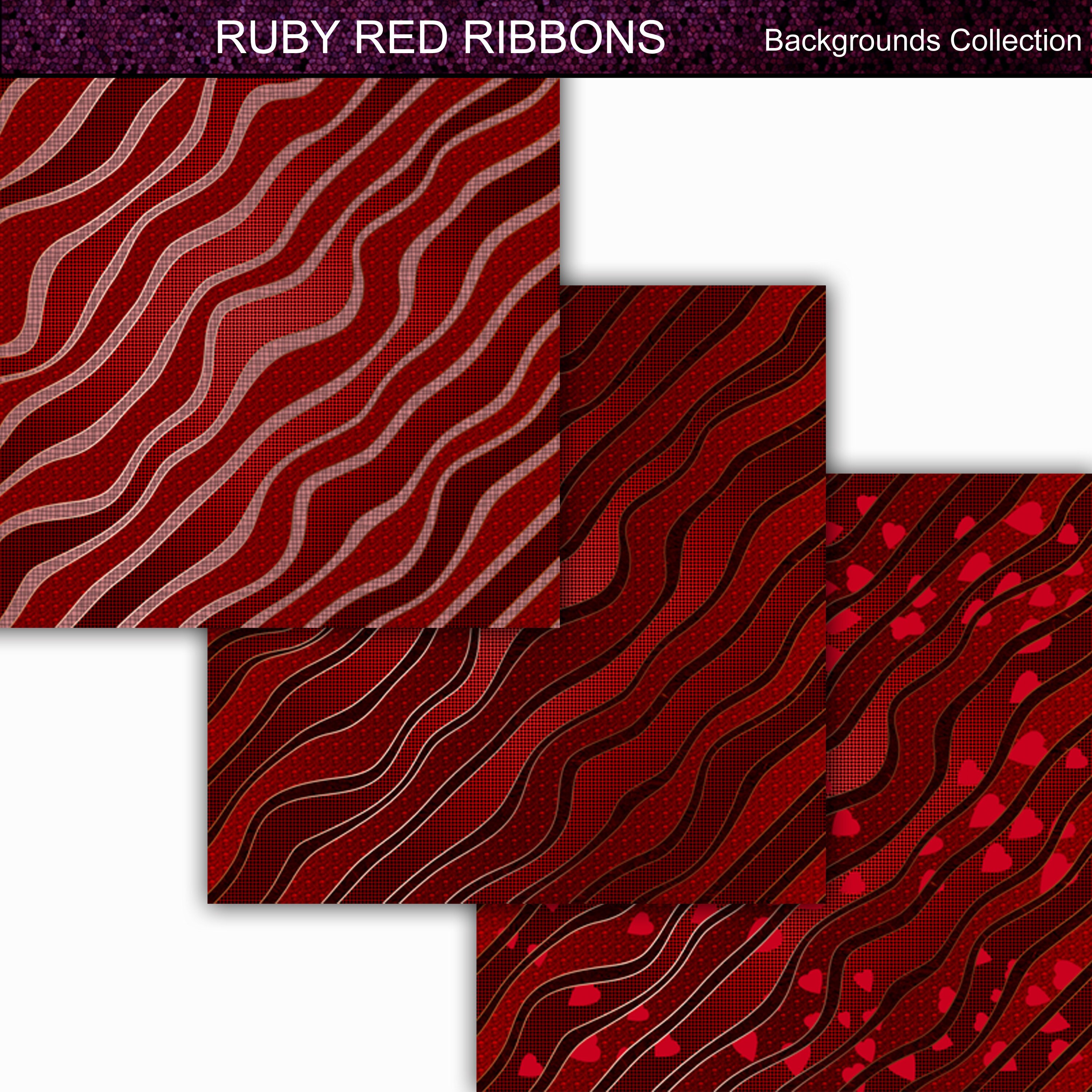 Ruby Red Ribbons - 16 Seamless Striped, Wavy, Textured Ribbon Digital ...
