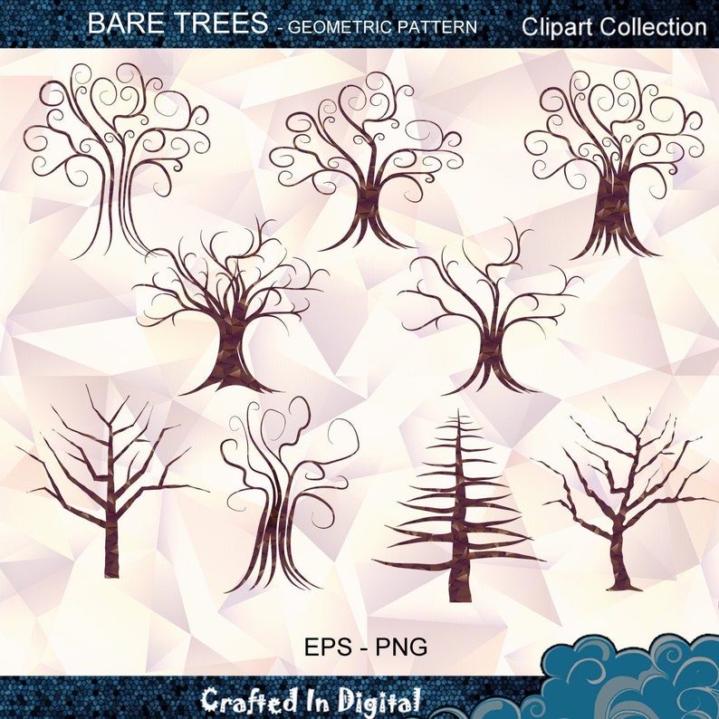 Bare Tree Geometric Pattern Clipart Collection Modern Trees - Etsy
