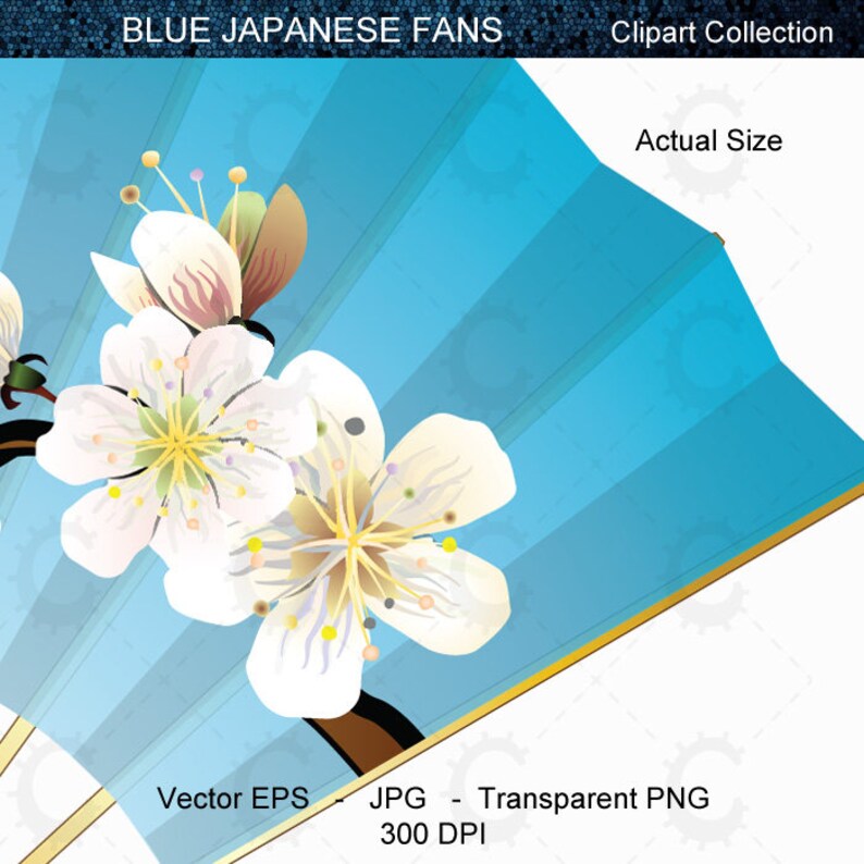 Blue Coloured Japanese Fans Clipart Collection | Etsy