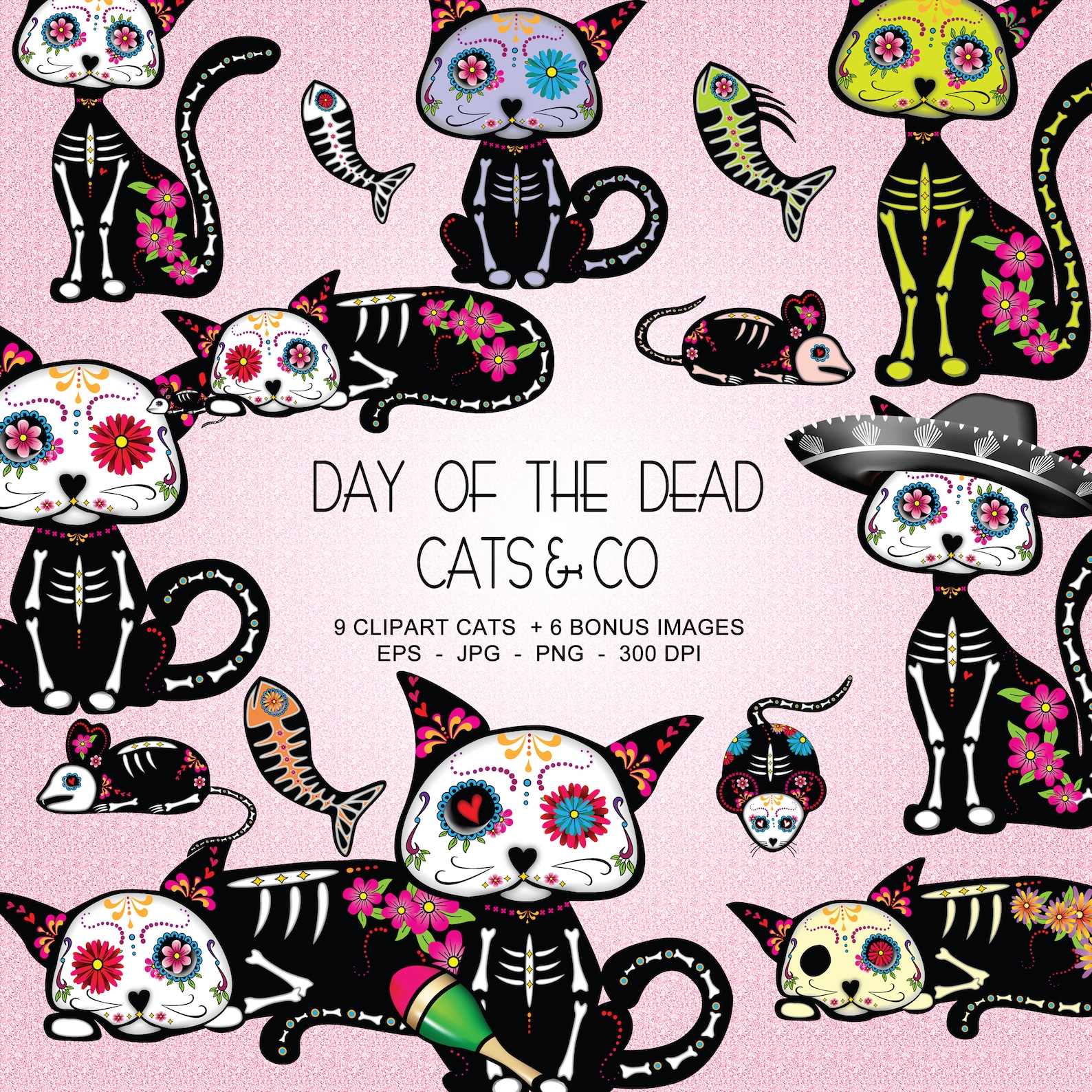 Day of the Dead Cats & Co. Clipart Collection - Etsy Australia