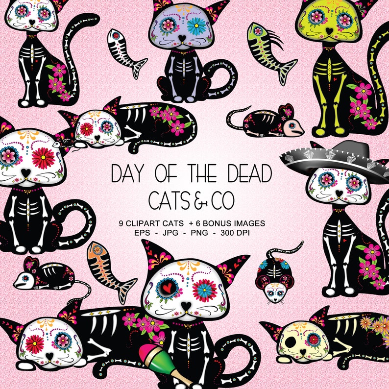 Day of the Dead Cats & Co. Clipart Collection - Etsy