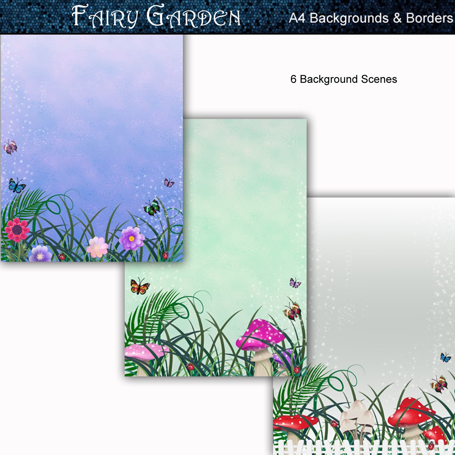 A4 Fairy Garden Backgrounds Borders and Transparent Frames. | Etsy