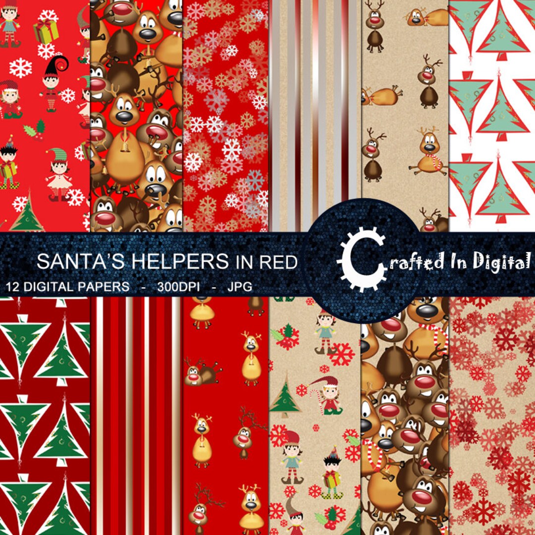 Santa's Helpers in Red - Digital Paper Collection 12x12 - Etsy