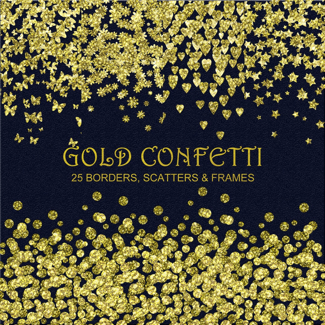 Gold Glitter Confetti Borders & Frames: Circle, Star, Heart (digital ...