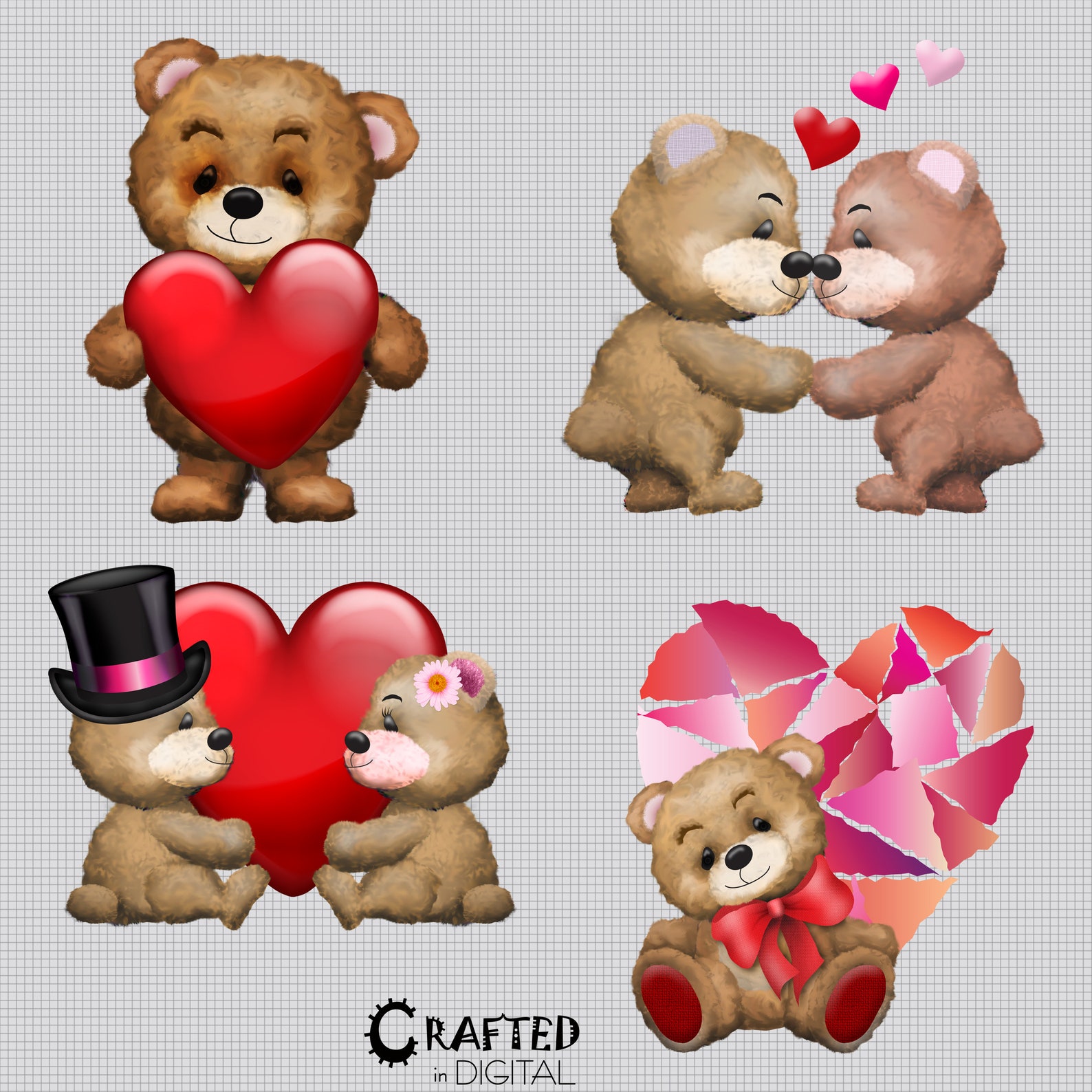 Valentine Bears Clipart Collection - Etsy