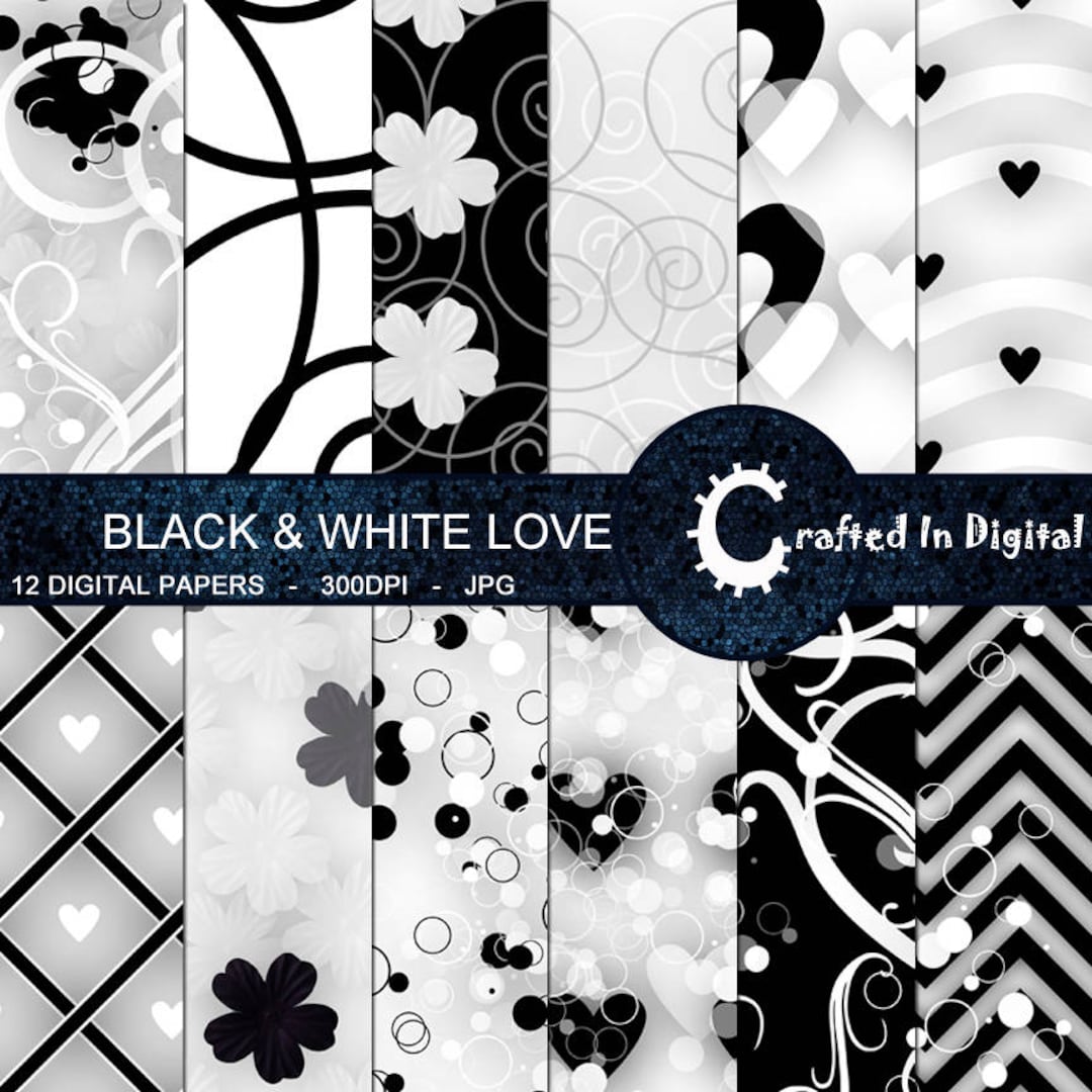 Black and White Love Digital Paper Collection 12x12 - Etsy