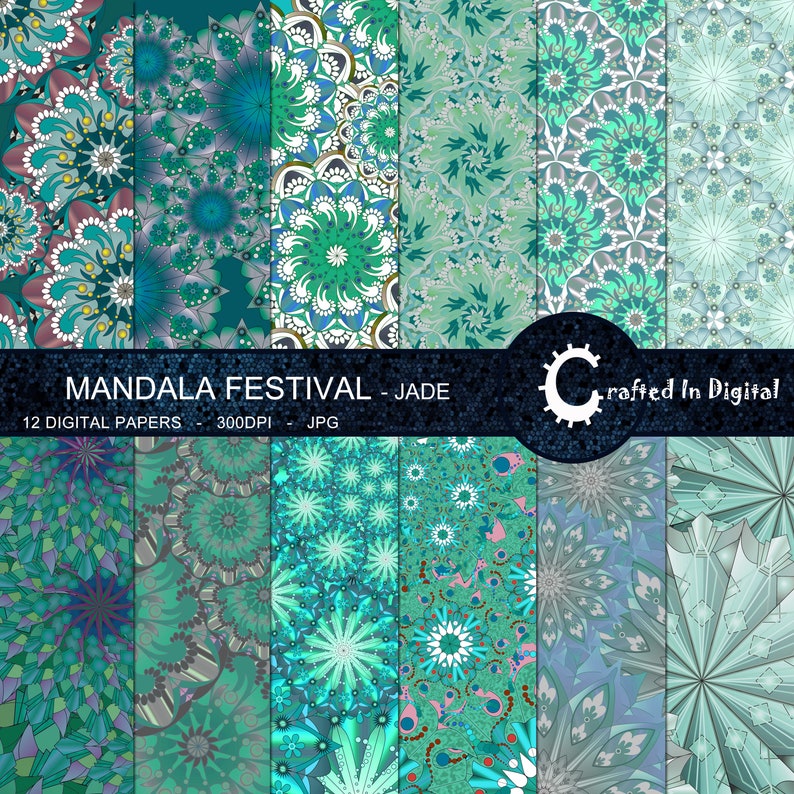 Mandala Festival in Jade Digital Paper Collection 12x12 | Etsy