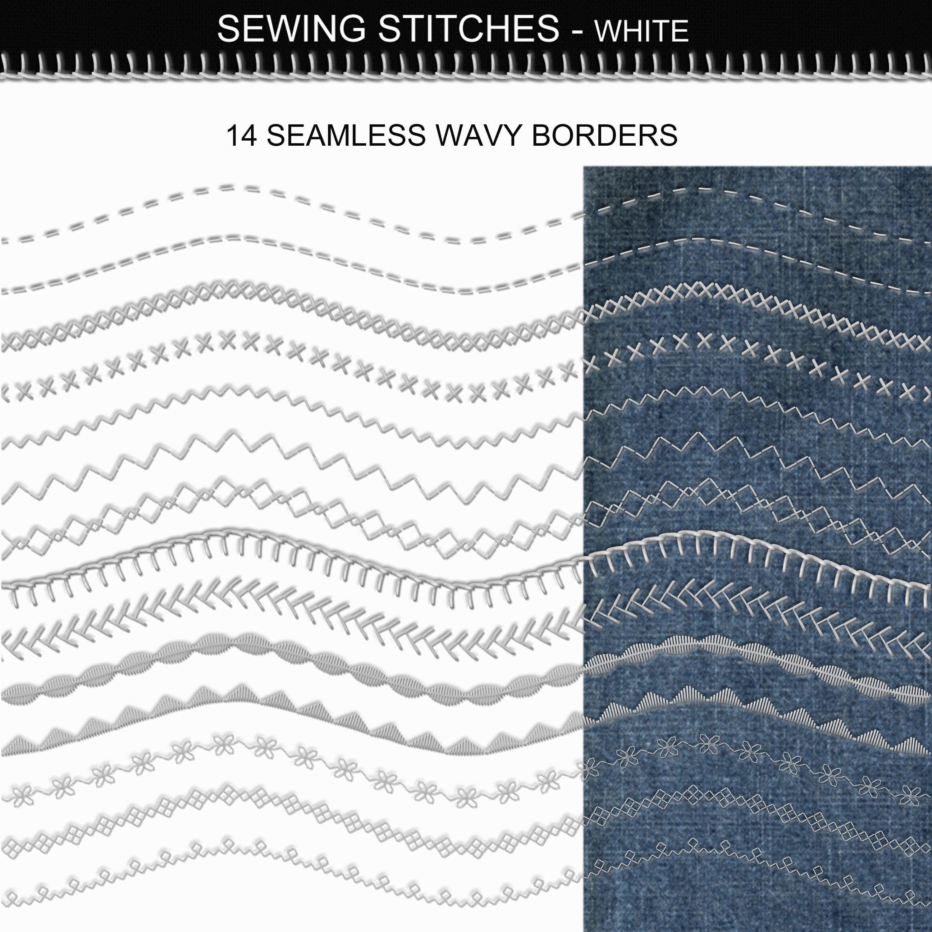 Sewing Stitches in White - 56 Straight, Curved, Rectangle and Heart ...