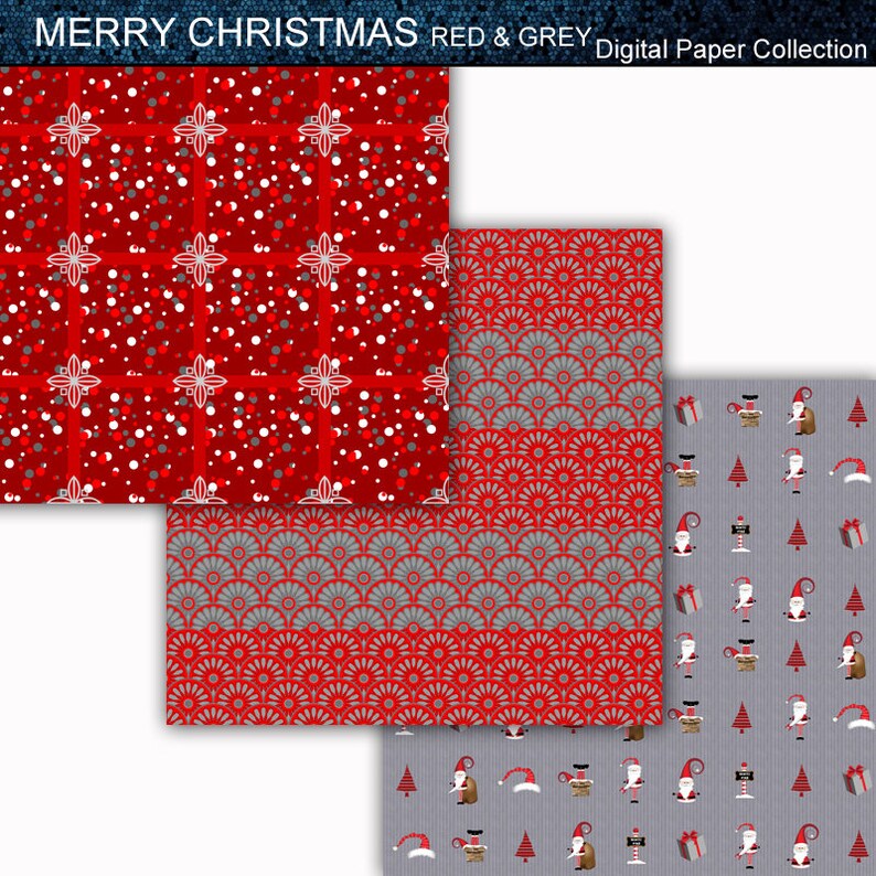 Merry Christmas in Red and Grey Digital Paper Collection - Etsy