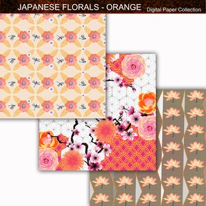 Japanese Florals in Orange - Digital Paper Collection 12x12 - Etsy