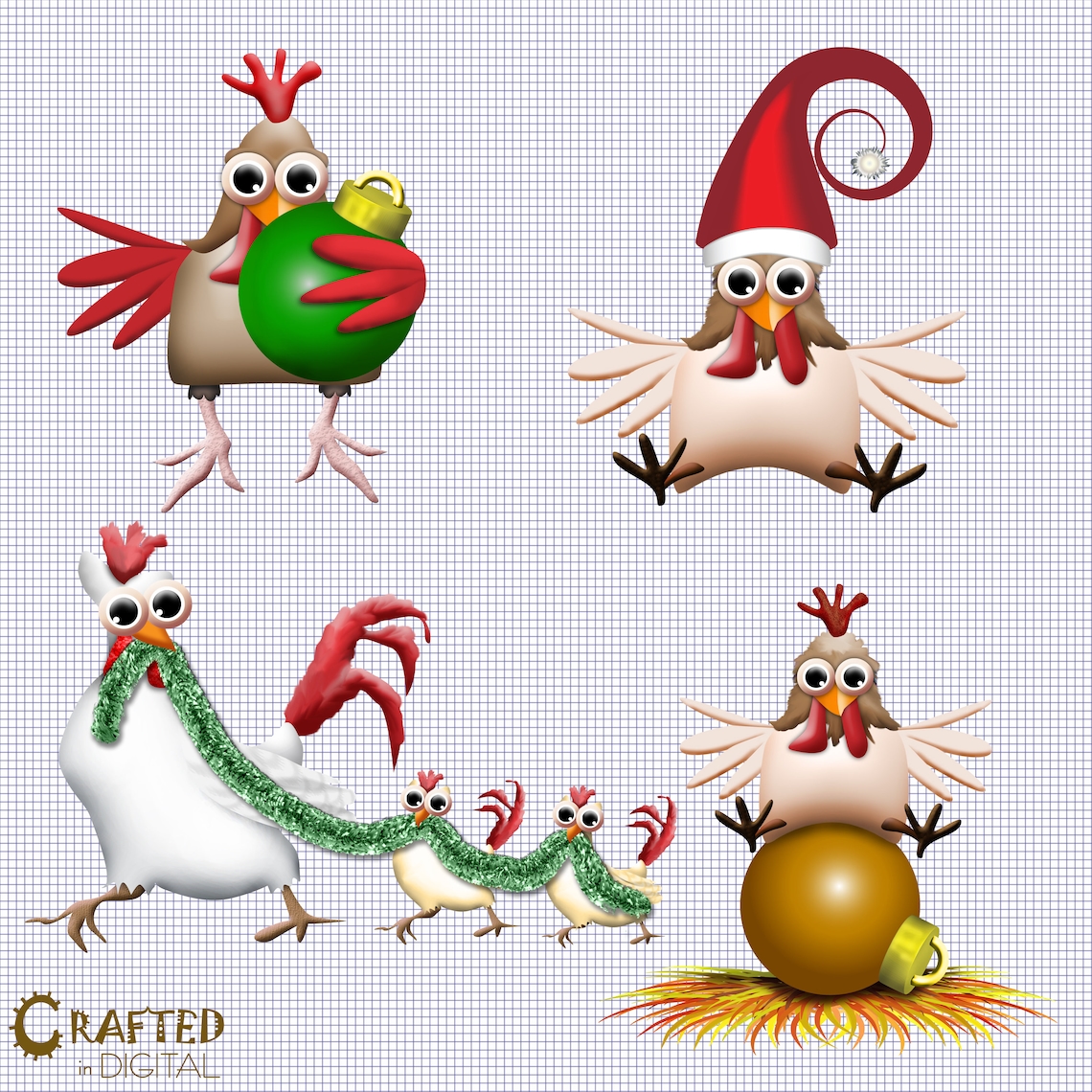 Christmas Chickens Clipart Collection | Etsy